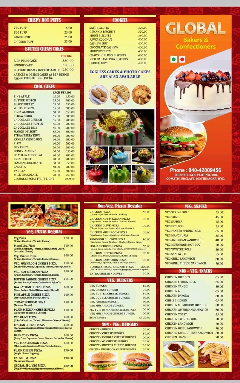 Menu at Global Bakery, Hyderabad