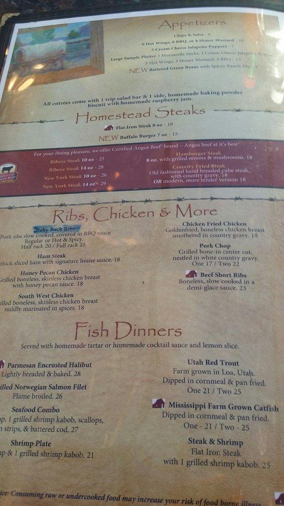 Menu at Homestead Steak House steakhouse, Blanding