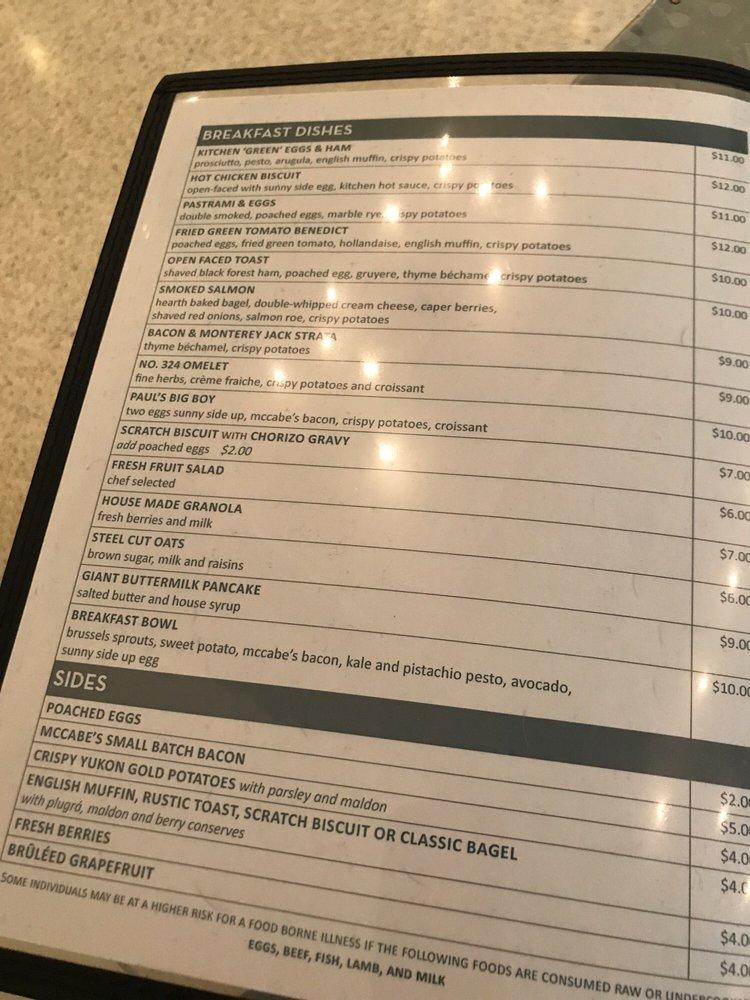 Menu at Kitchen No. 324 restaurant, Oklahoma City, 324 N Robinson Ave