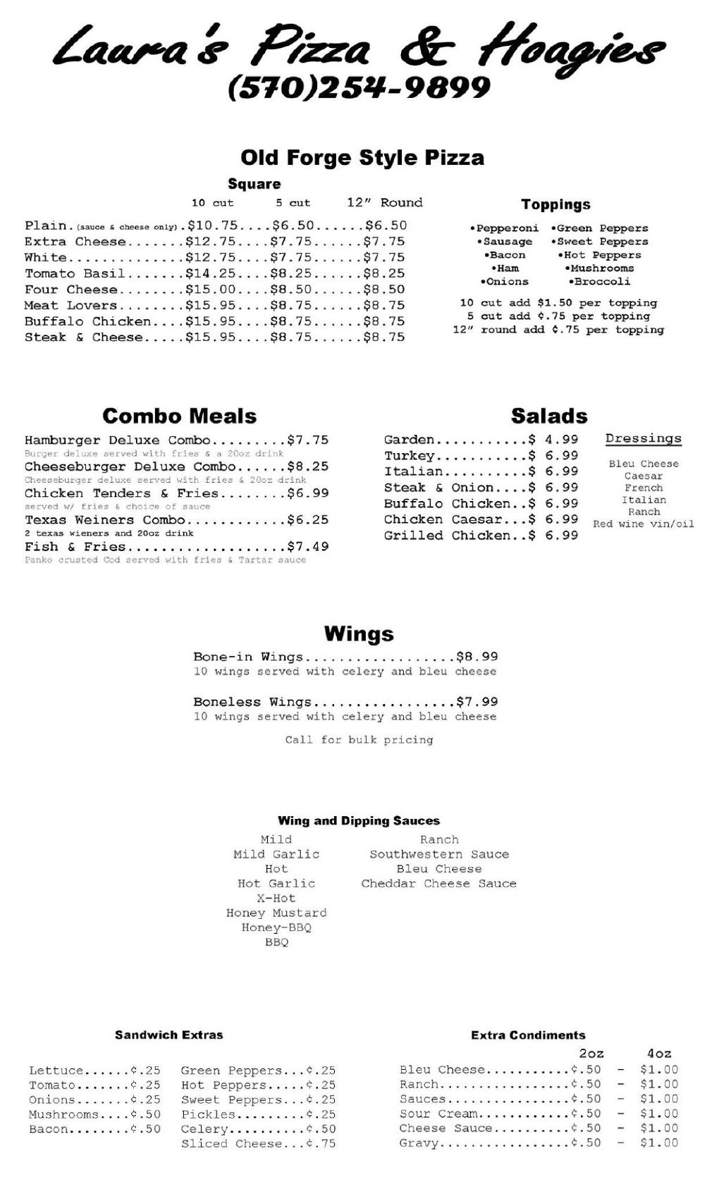 Menu at Laura's Pizza & Hoagies pizzeria, Archbald