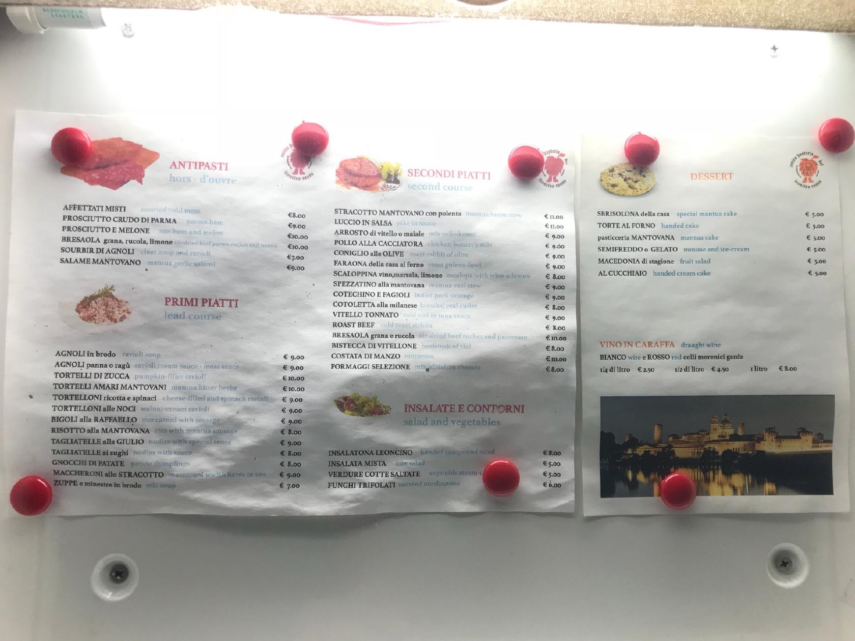 Menu da Leoncino Rosso ristorante, Mantova