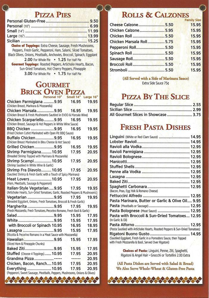 Menu at Pronto Pizzeria and Restaurant, Croton-on-Hudson