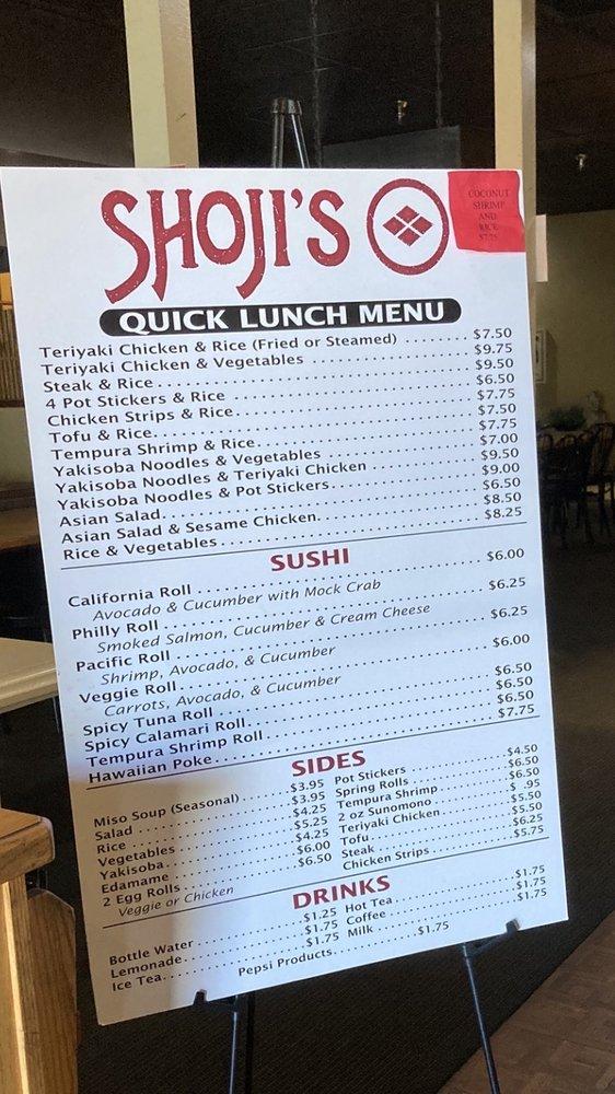 Menu at Shoji's restaurant, Medford, 2640 E Barnett Rd