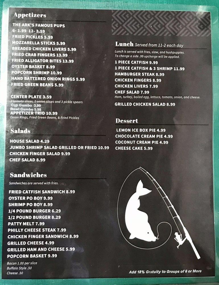 Menu at The Ark restaurant, Riverside, US-78