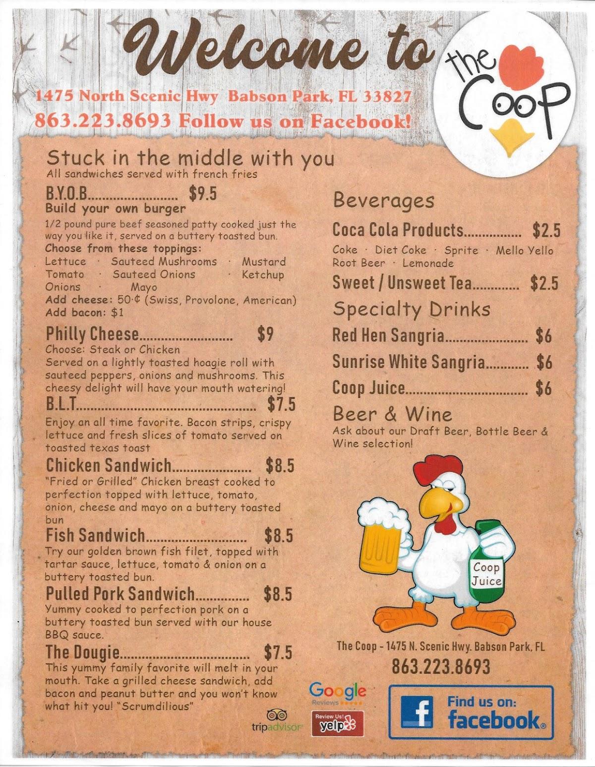 Menu at The COOP pub & bar, Babson Park, N Scenic Hwy