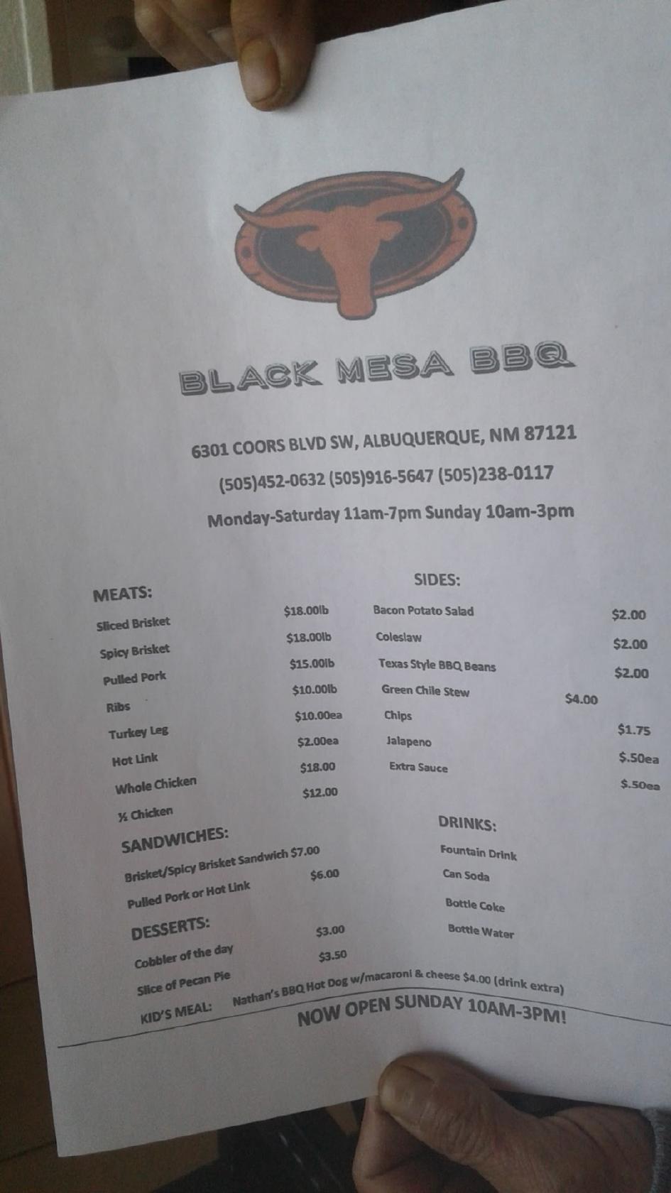 Menu at Casey's BBQ, Albuquerque