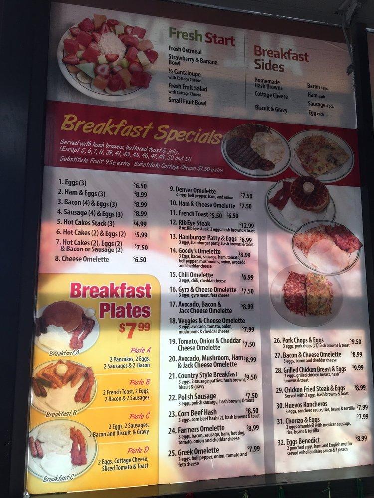 Menu at Goody's Cafe Palm Desert, Palm Desert, Washington St