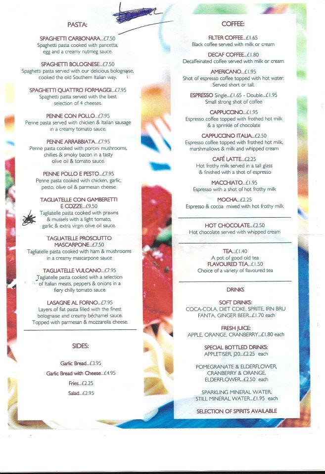 Menu at Little Italy restaurant, Inverness