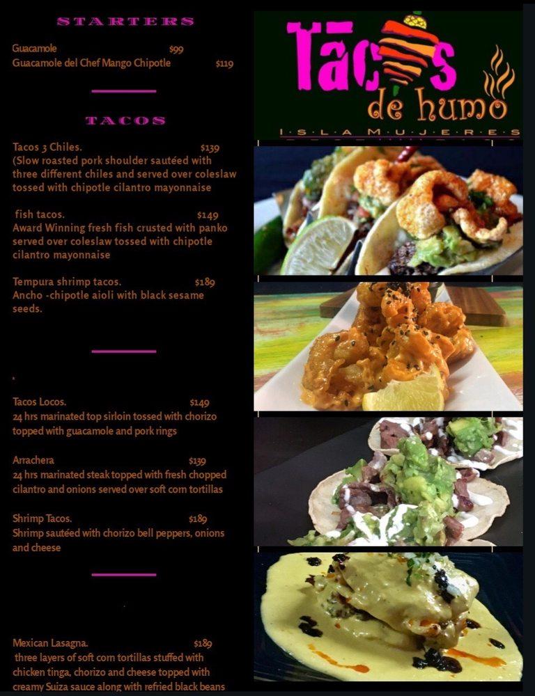 Carta del restaurante Los Tacos del Humo, Isla Mujeres