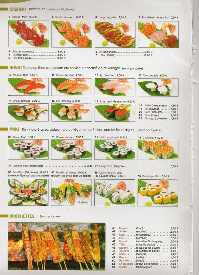 Menu at Naoki restaurant, Saint-Herblain