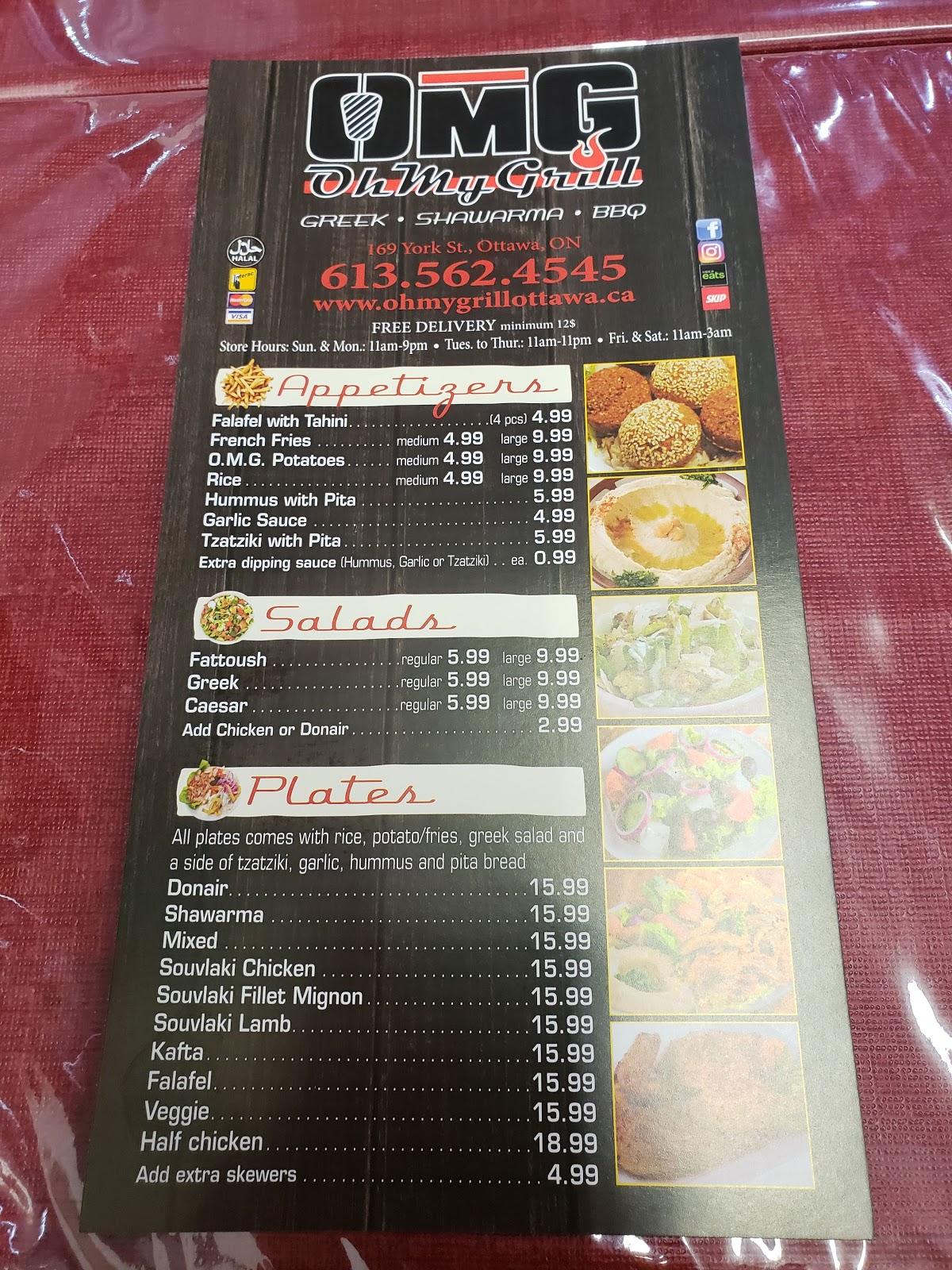 Menu at Oh My Grill restaurant, Ottawa