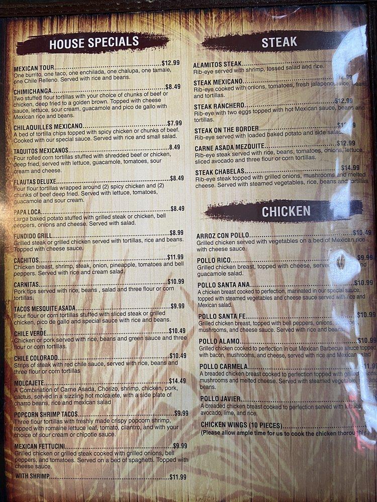 Menu at Alamitos Mexican Restaurant, Cullman