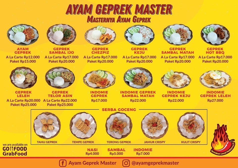 Menu at Ayam Geprek Master restaurant, Makassar, Jl. Ahmad Yani No.21d
