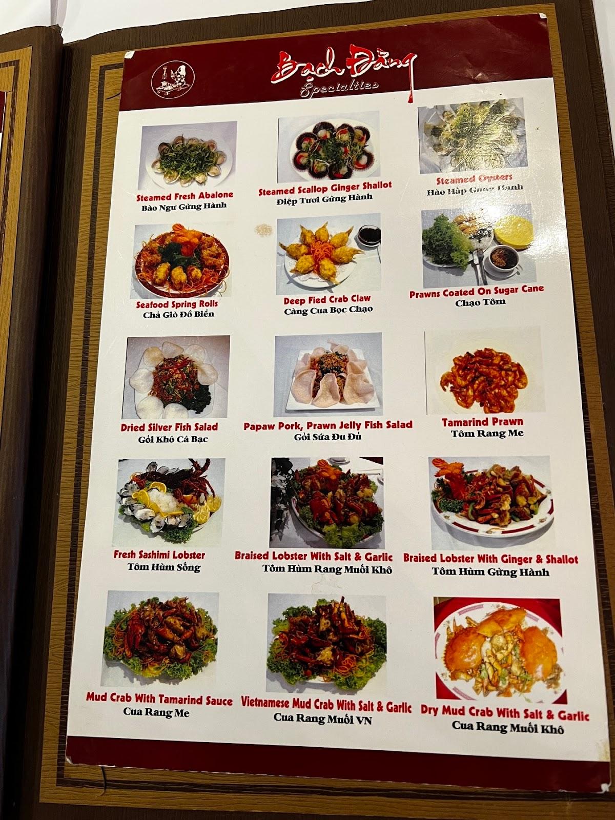 Menu at Bach Dang Restaurant, Canley Vale