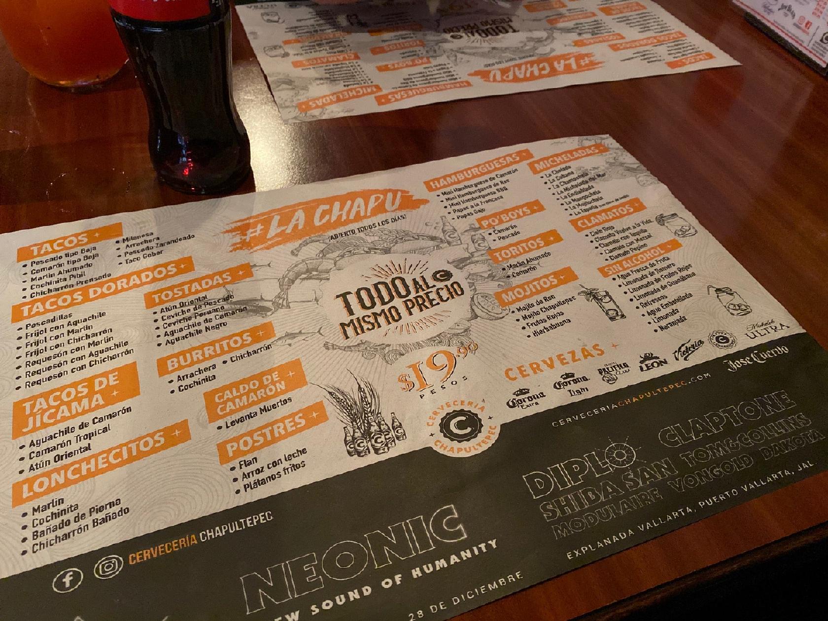 Menu at Cerveceria chapultepec chapalita pub & bar, Zapopan, Av ...