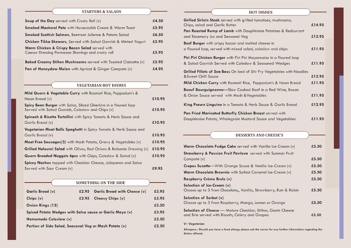 Menu at Chichester Park Hotel restaurant, Chichester