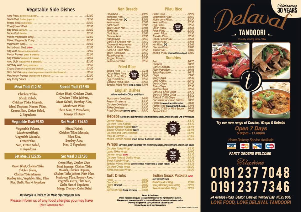 Carta de comida rápida Delaval Tandoori, Holywell