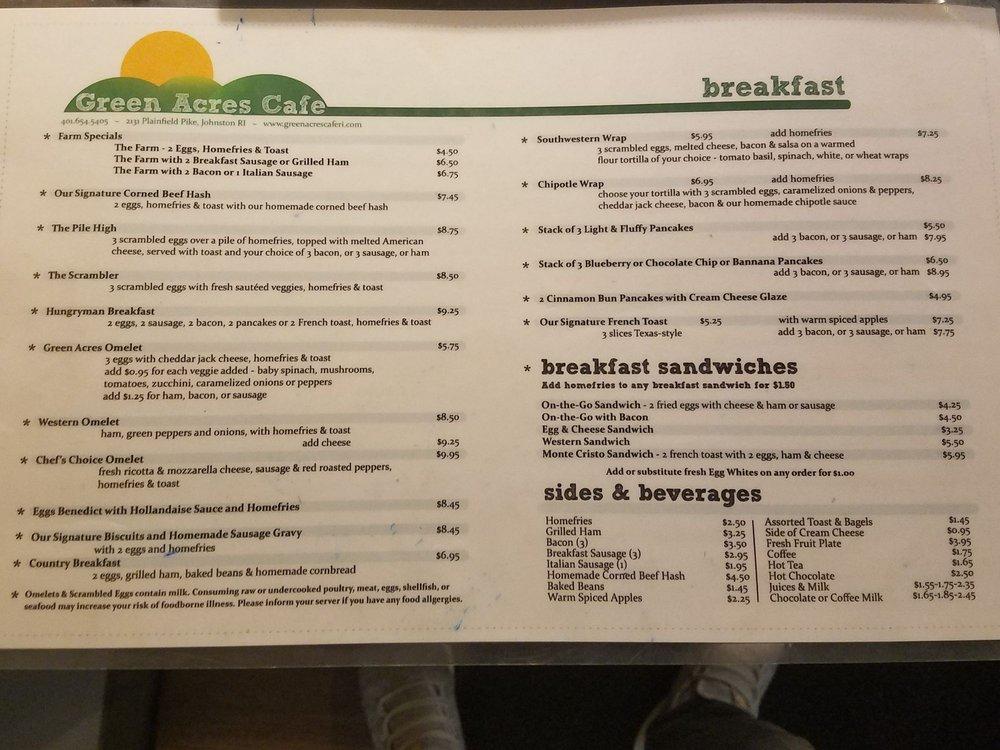 Menu at Green Acres Cafe Inc, Johnston