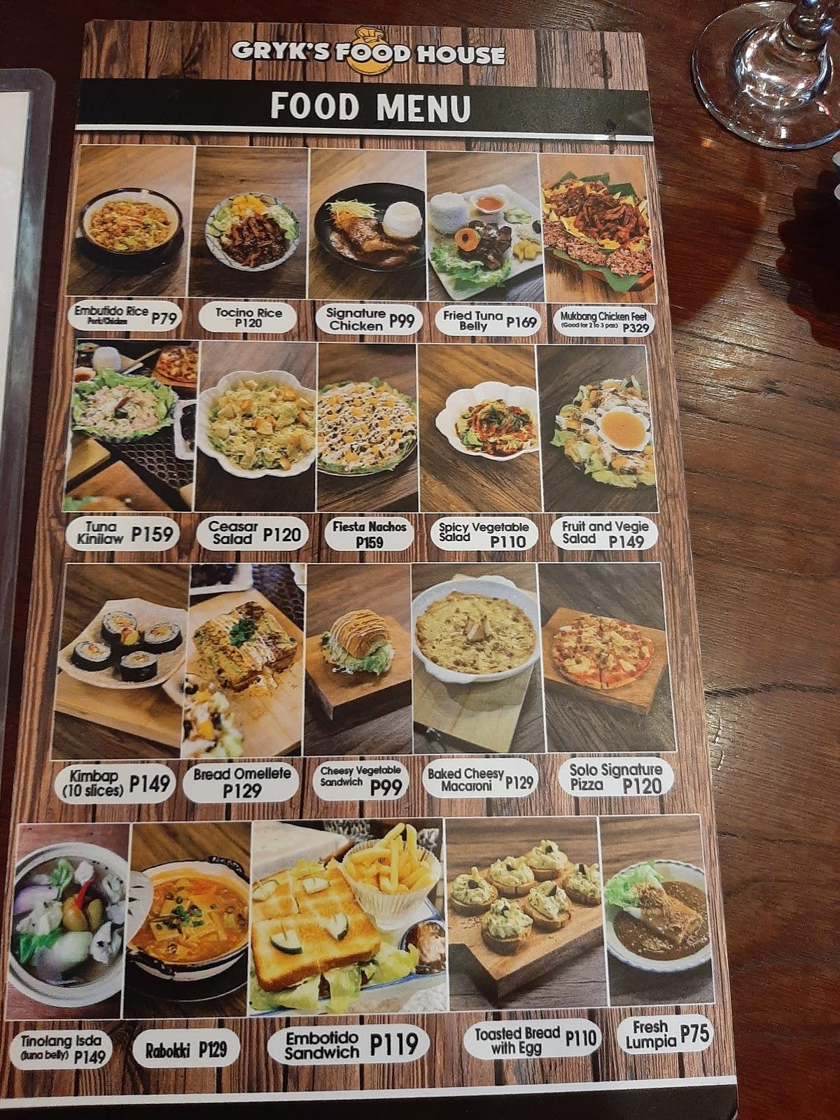Menu at Gryk's Food House restaurant, Koronadal City