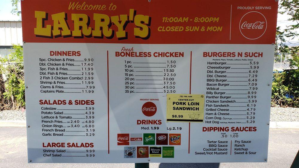 Menu at Larry's Drive In fast food, East Wenatchee