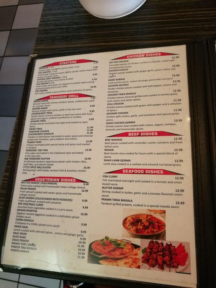 Menu at Little Spice restaurant, Calgary, Macleod Trail SW