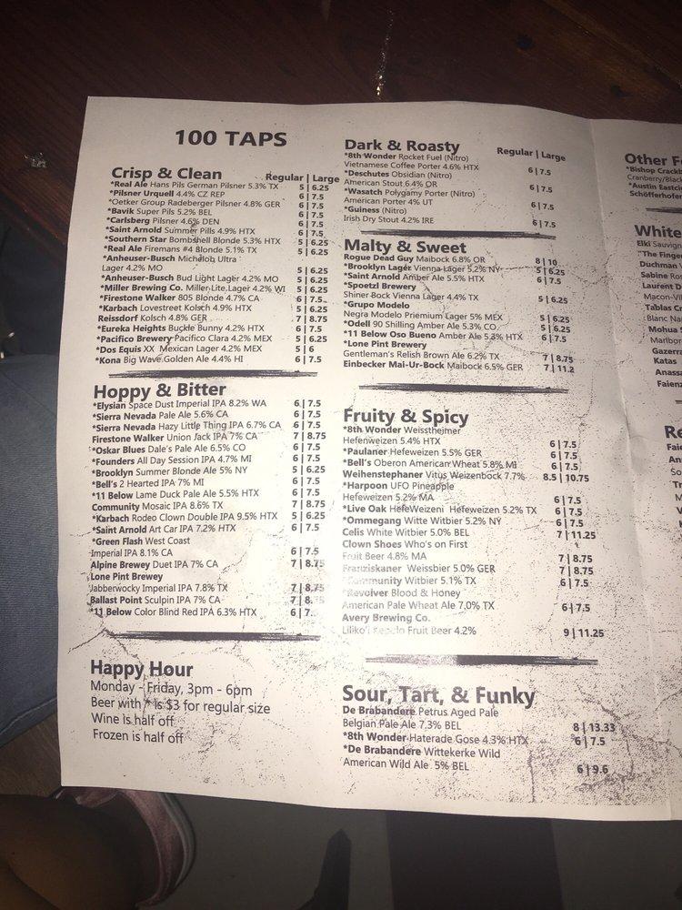 Menu at Pitch 25 pub & bar, Houston, Walker St