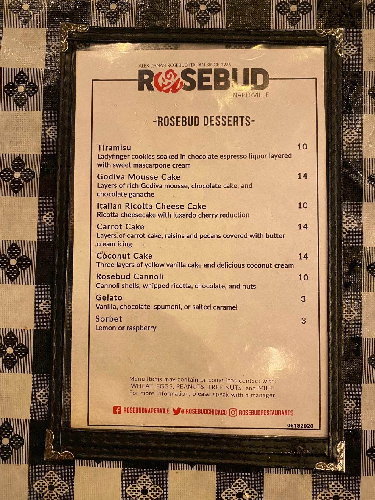 Menu at Rosebud Italian Specialties & Pizzeria, Naperville