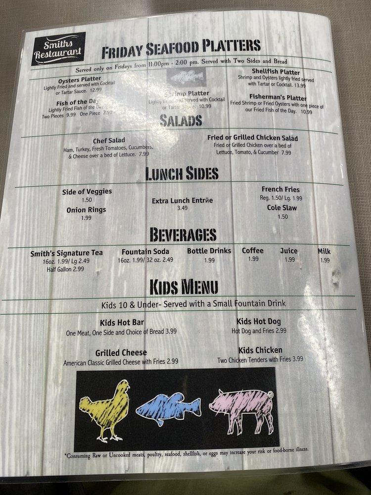 Menu at Smith's Restaurant, Rocky Mount, N Halifax Rd