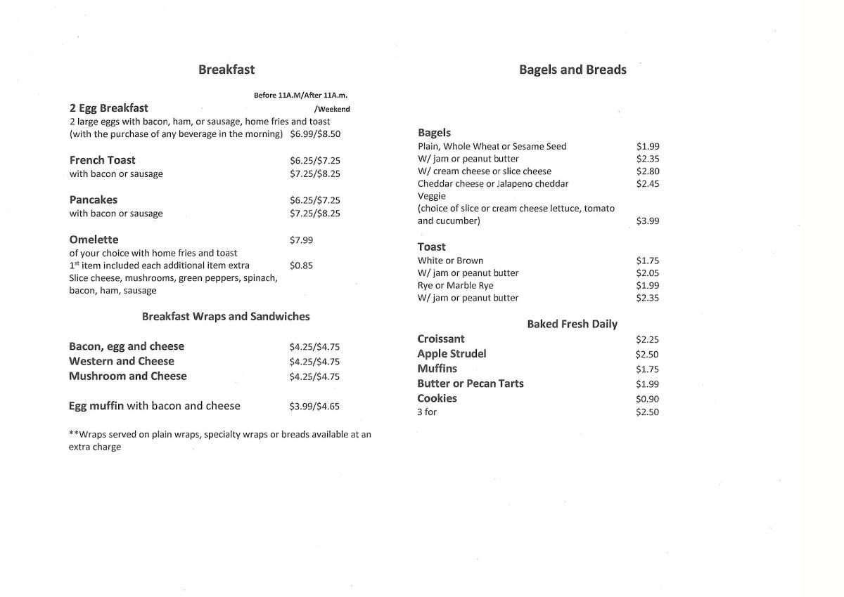 Menu at Oak Cafe, Hamilton