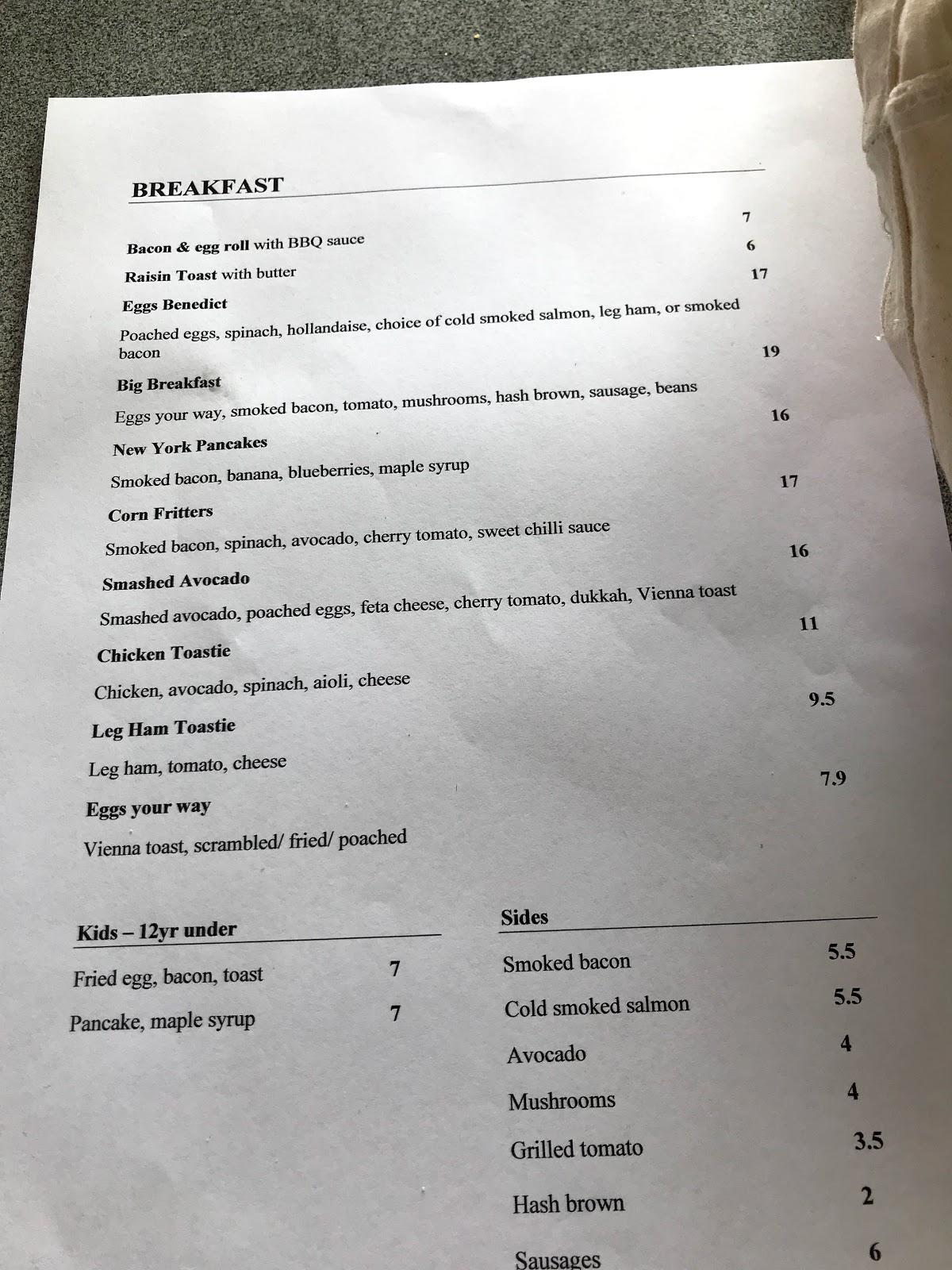 Menu at The Oyster Man Cafe, Tuncurry