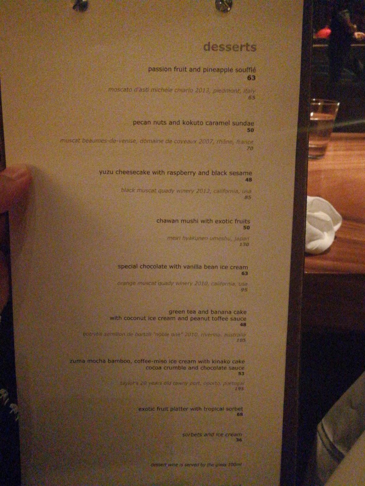 Menu at Zuma Abu Dhabi restaurant, Abu Dhabi