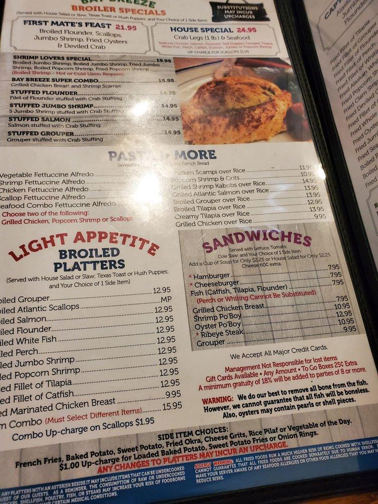 Menu at Bay Breeze restaurant, Mableton