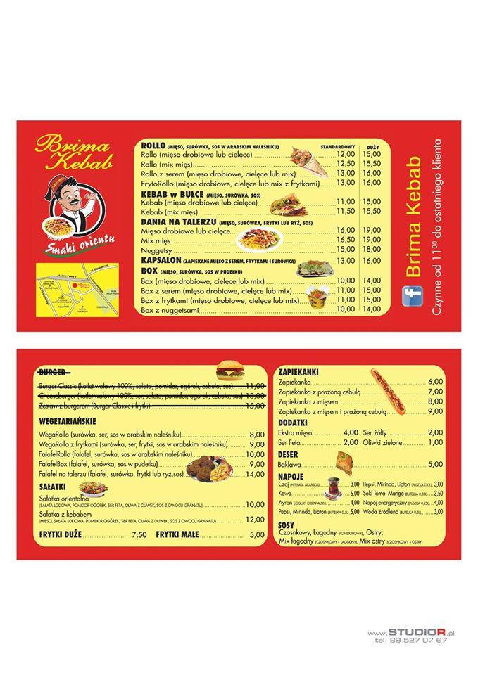 Carta del restaurante Brima Kebab, Ostroda