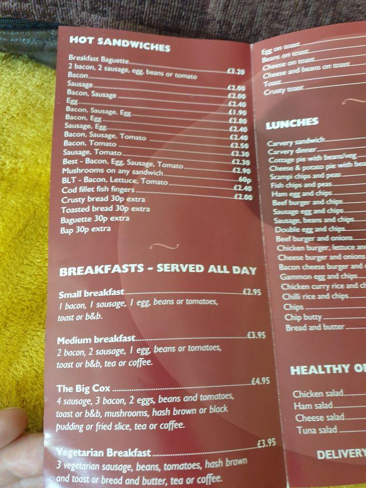 Menu at Cox's cafe, Bilston, Bilston