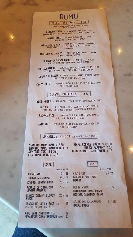 Menu at DOMU pub & bar, Orlando, 3201 Corrine Dr Suite 100
