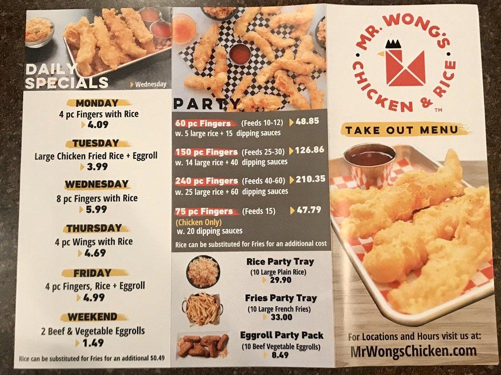 Menu at Mr. Wong's Chicken & Rice restaurant, Irving, N Belt Line Rd
