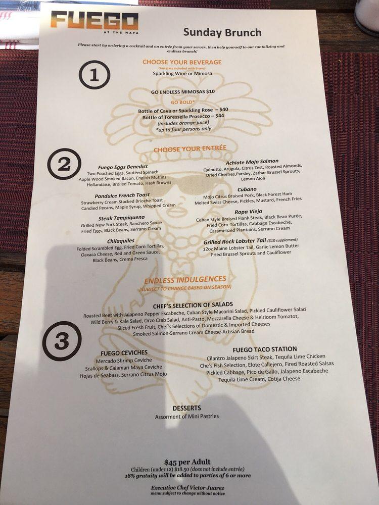 Menu at Fuego Restaurant, Long Beach