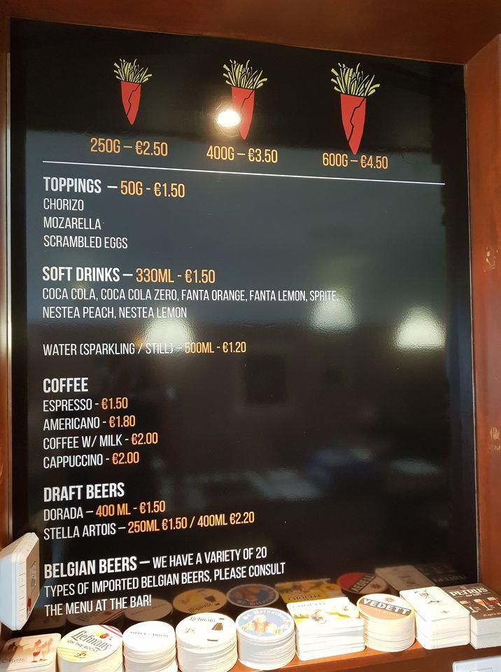 Menu at Papas Locas restaurant, Spain