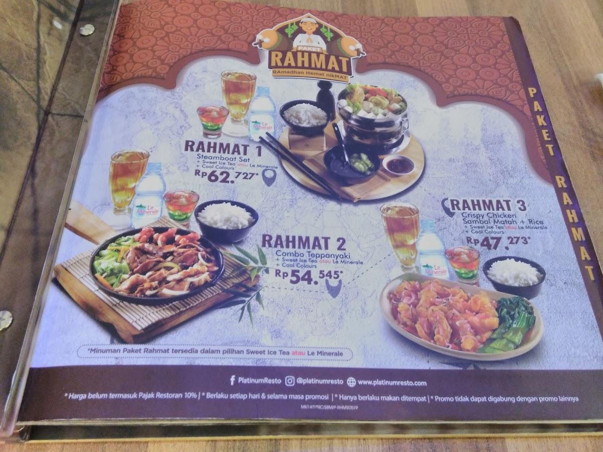 Menu at Platinum Resto + Cafe, Bekasi Regency, Mal Metropolitan