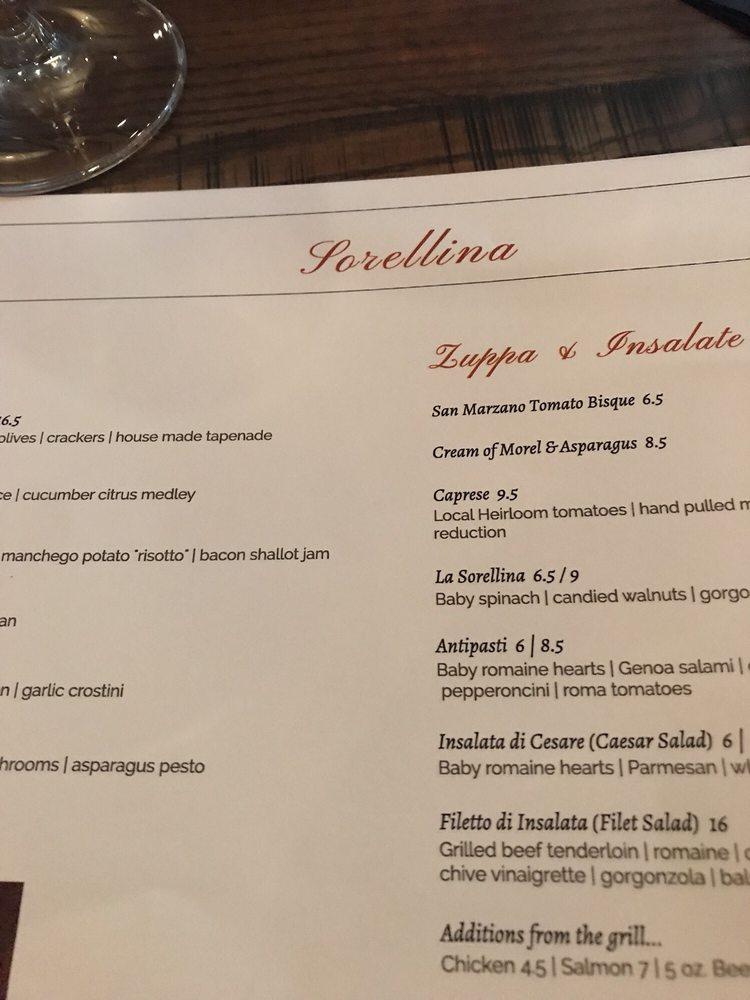 Menu at Sorellina restaurant, Traverse City, 250 E Front St Suite 110