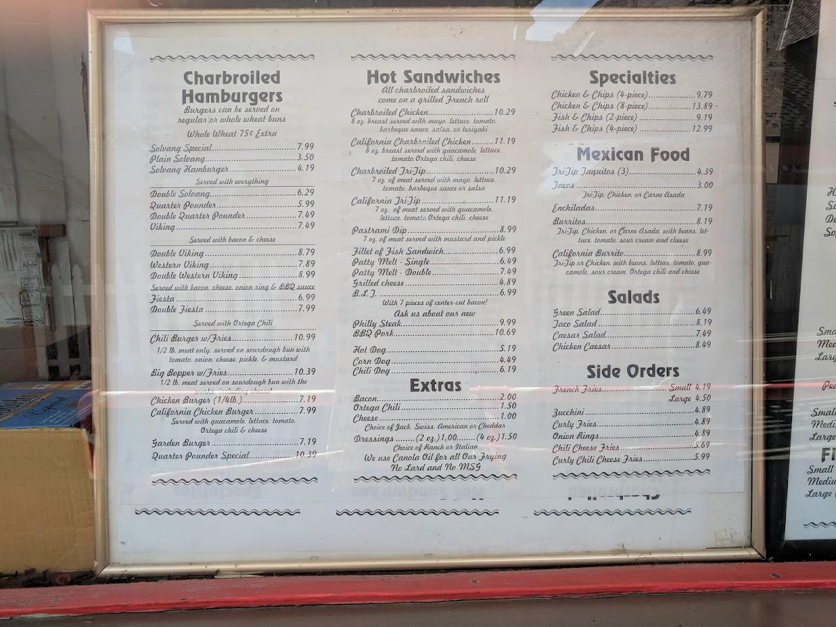 Menu at Big Bopper Drive-in restaurant, Solvang