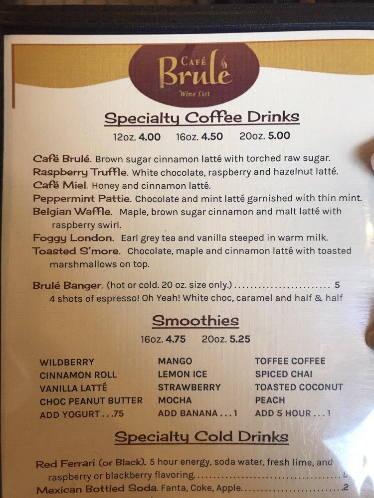 Menu at Café Brulé cafe, Vermillion, 24 W Main St