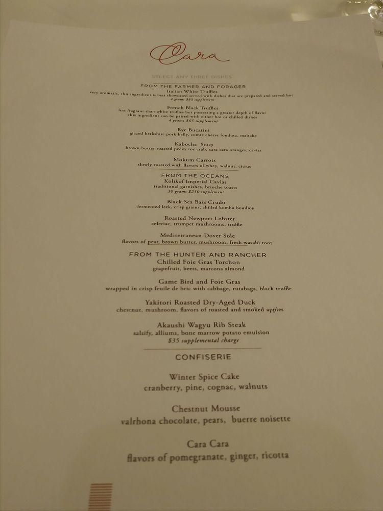 Menu at Cara restaurant, Newport