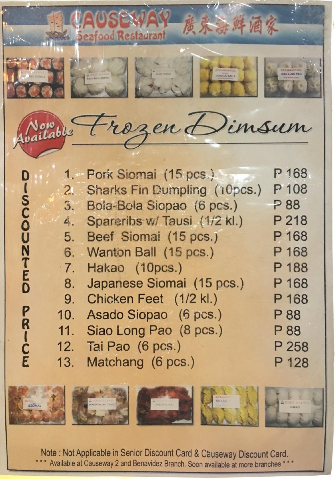 Menu at Causeway Seafood Restaurant, Quezon City, 24 Timog Ave