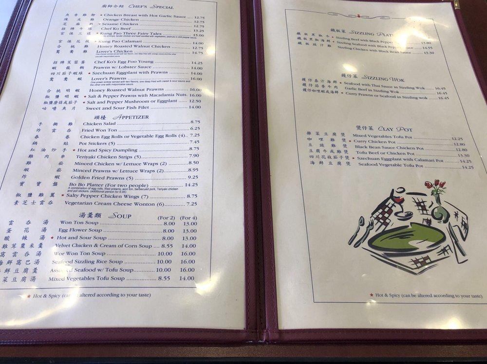 Menu at Chef Ko Chinese Cuisine restaurant, Campbell