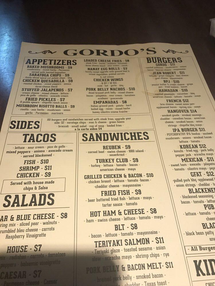 Menu at Gordo's Pub & Grill, Norwood