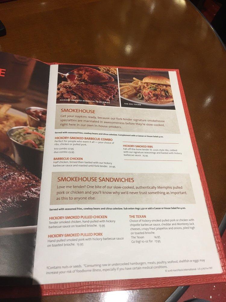 Menu at Hard Rock Cafe, Baltimore, 601 E Pratt St