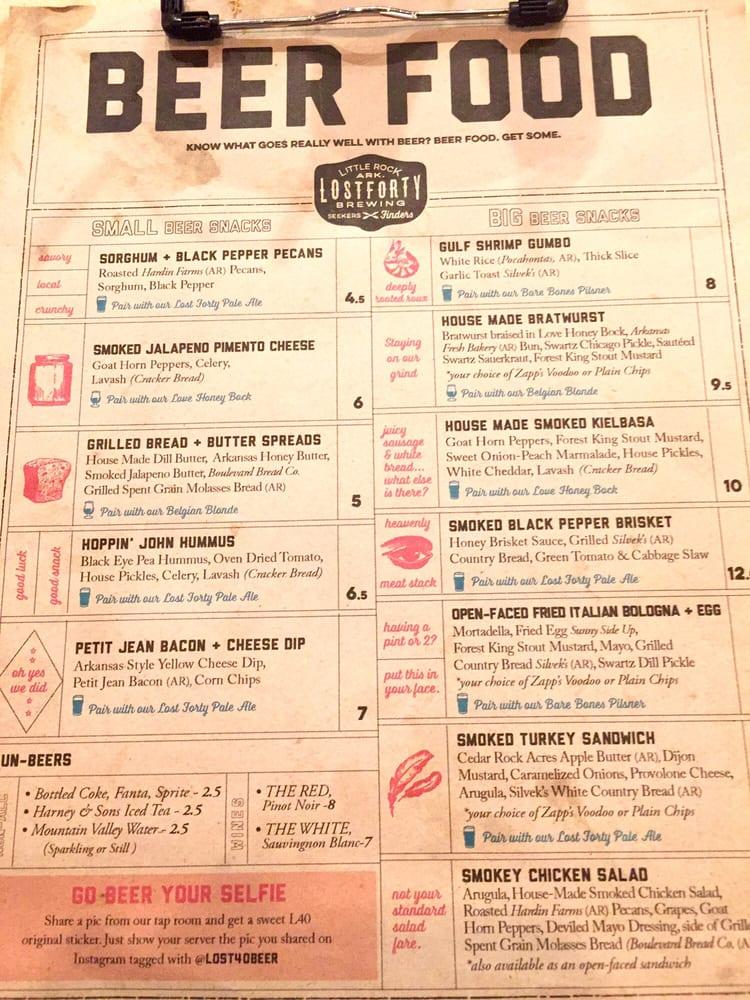 Menu at Lost Forty Brewing pub & bar, Little Rock