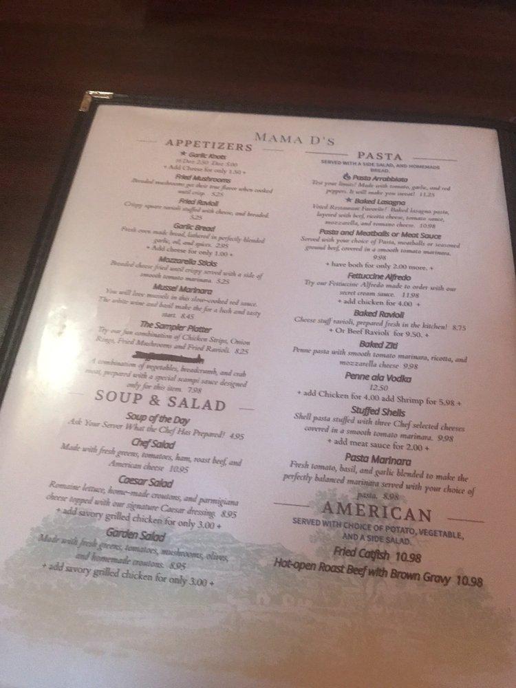 Menu at Mama D’s pizzeria, Calvert City