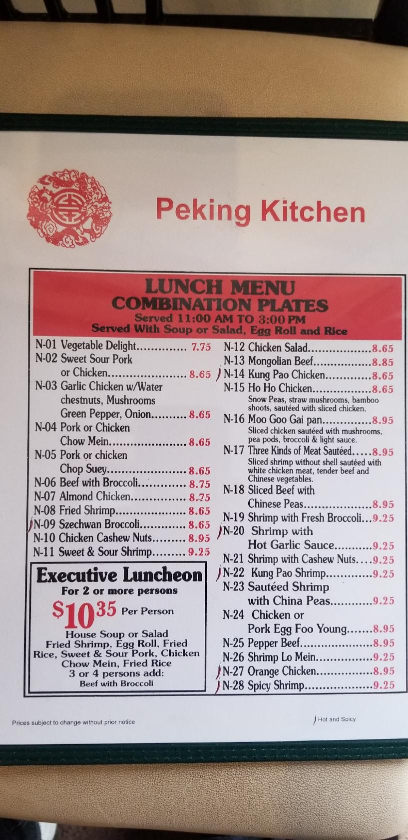 Menu at Peking Kitchen restaurant, Santa Ana